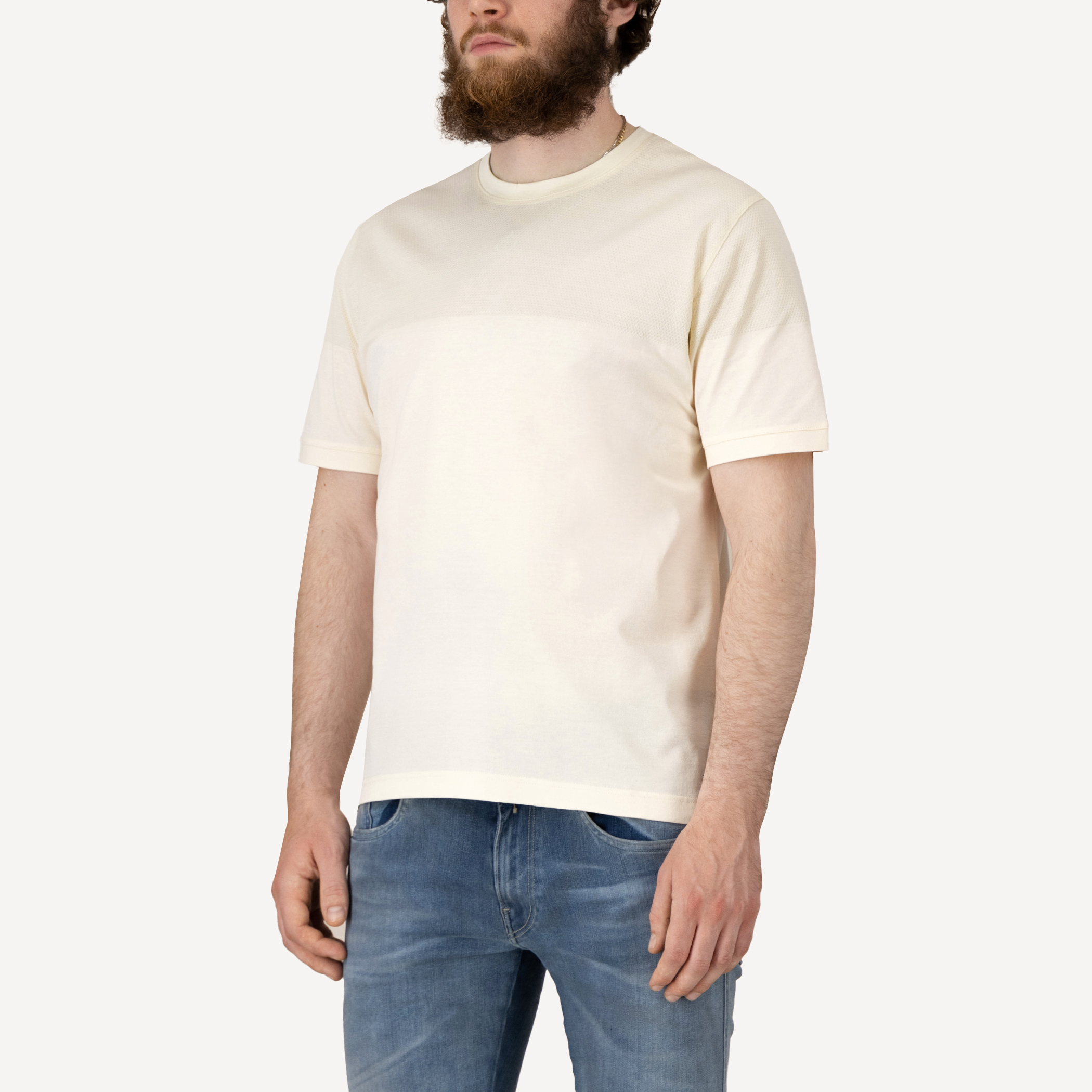 Lacer Micro Stitch Split T-Shirt - Ecru - Mercery